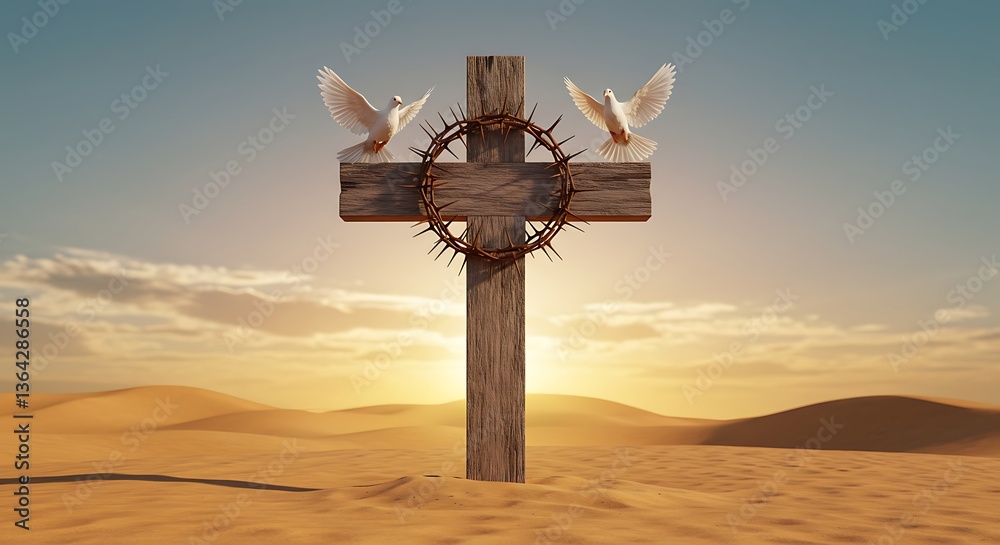 3D render Good Friday Desert Reflection A Lenten scene merging the ...