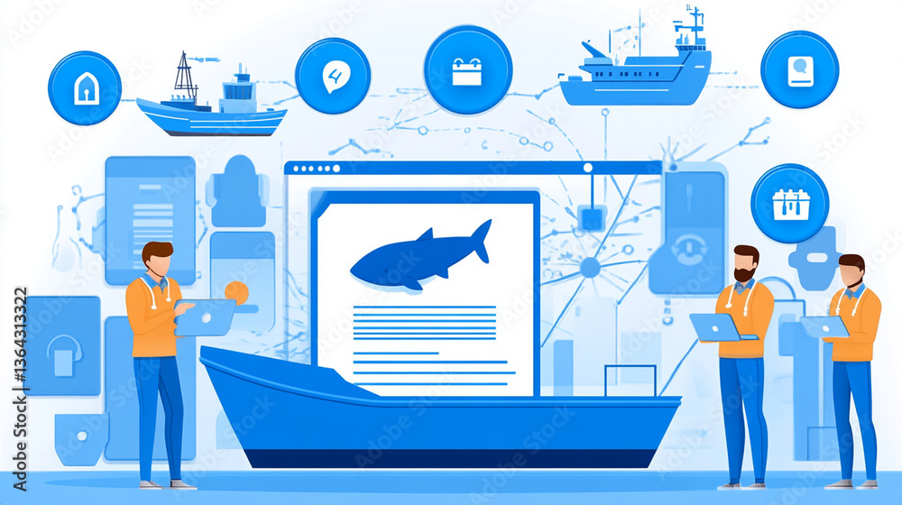 Fishing industry digital management online platform infographic style ...