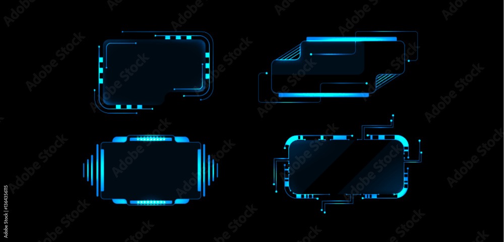 Vector de Stock Cyberpunk hud frames and panels with futuristic neon ...