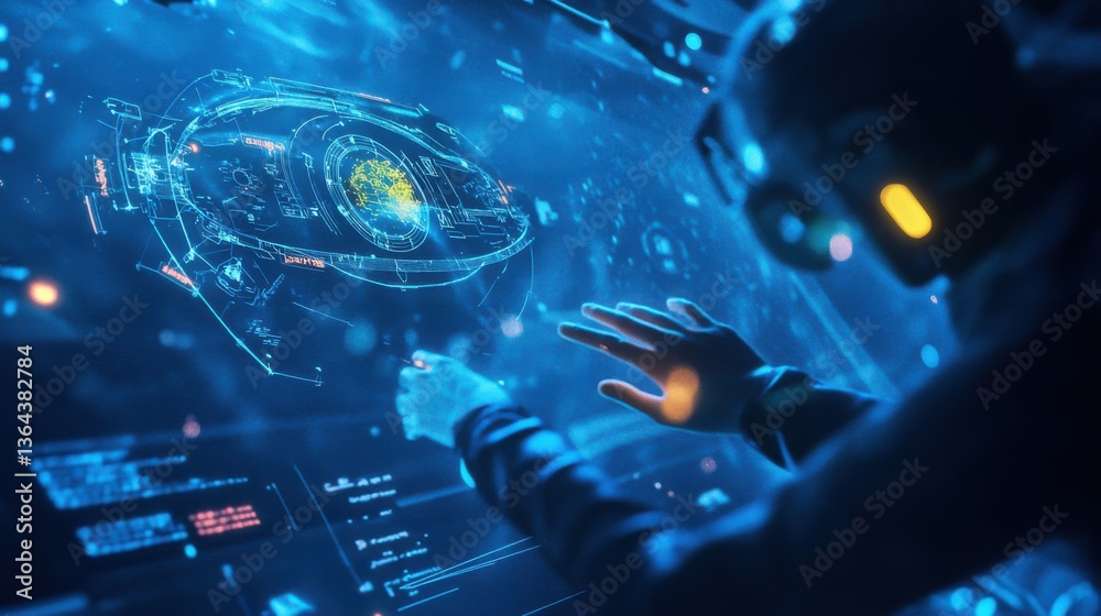 A marine biologist deploying an underwater AI drone, a deep-sea research station with ...