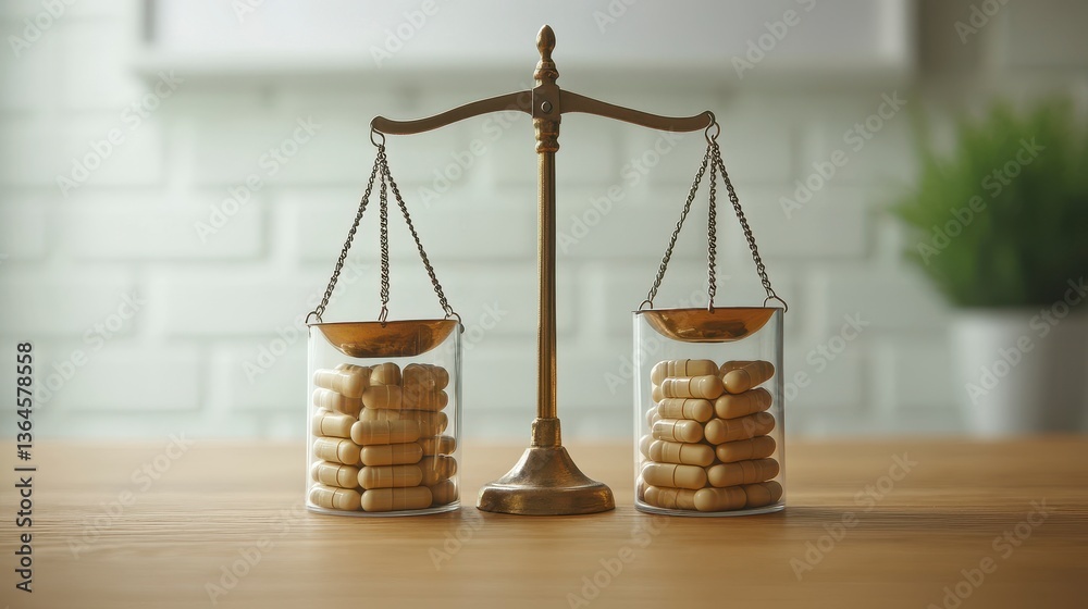 Balance Scale With Capsules Representing Justice and Health Choices ...