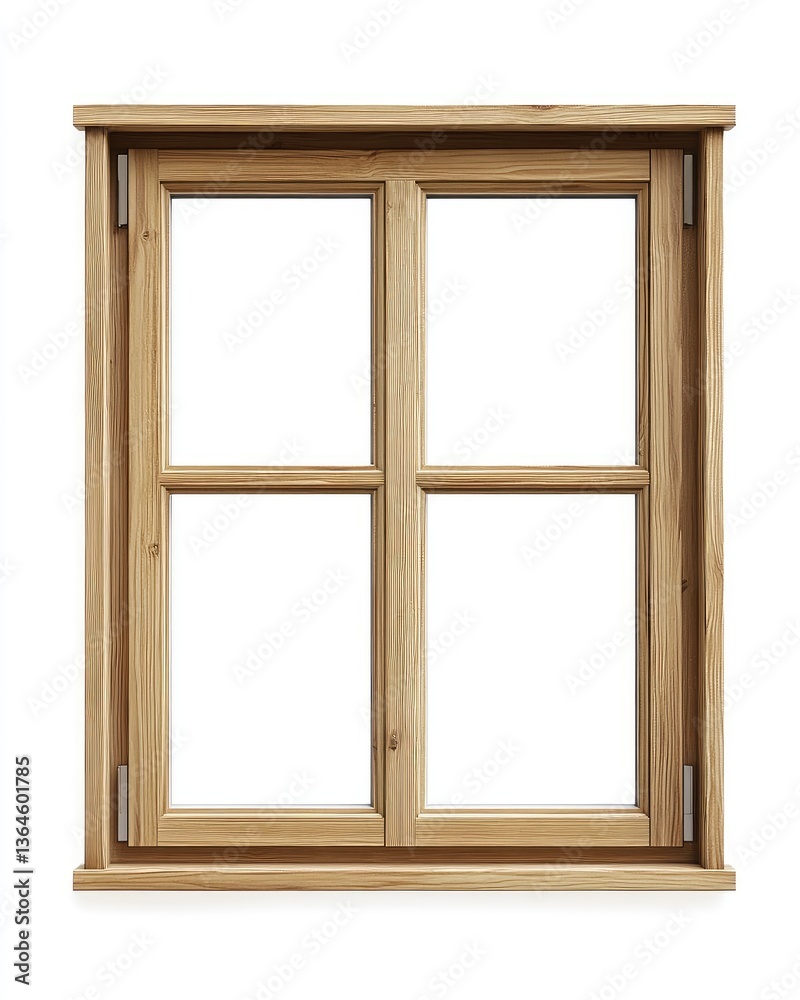Classic wooden double-hung window with divided panes. Detailed view of ...