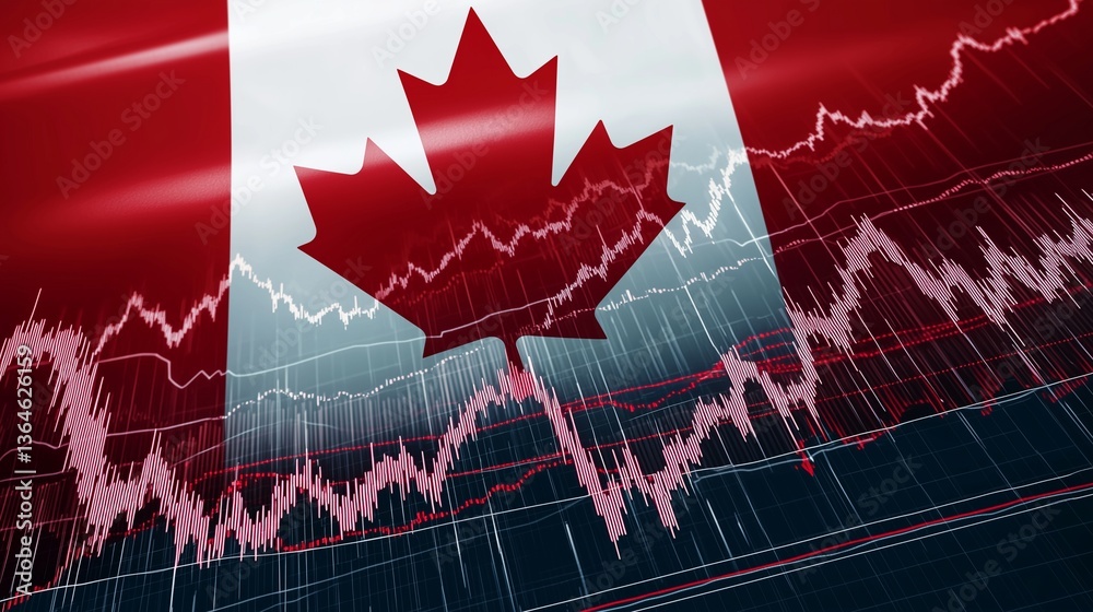 Canadian flag overlaid with stock market graphs, symbolizing economic ...
