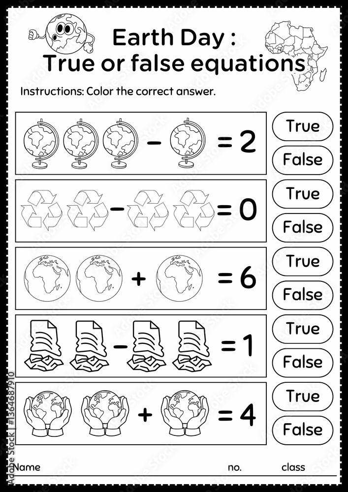 Make math fun with this Earth Day-themed True or False Equations ...