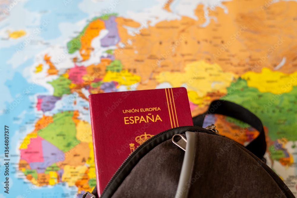 Emergency Survival Backpack With Passport And Essentials Placed On ...