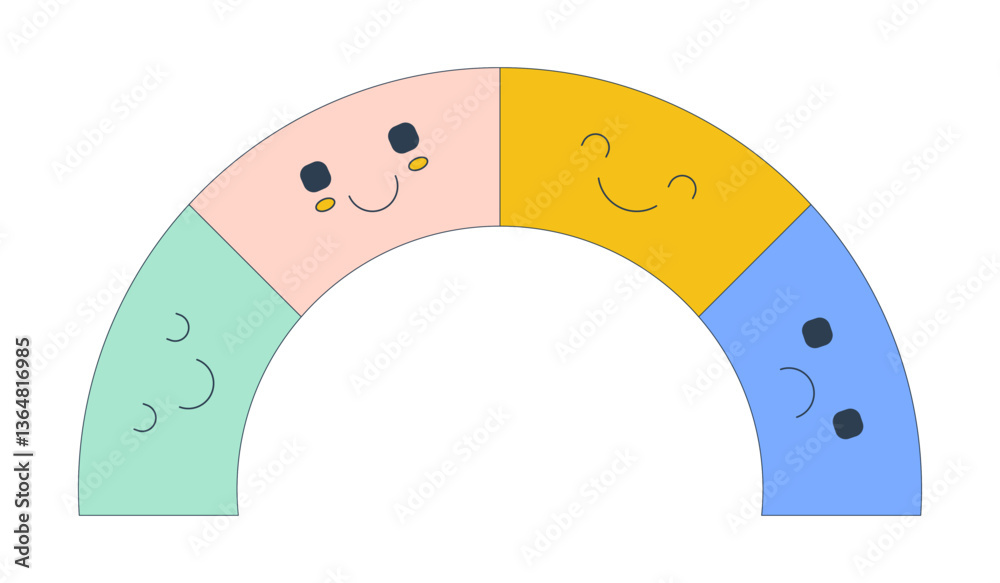 Curved rainbow-shaped segments with cute smiling and sad faces 2D ...