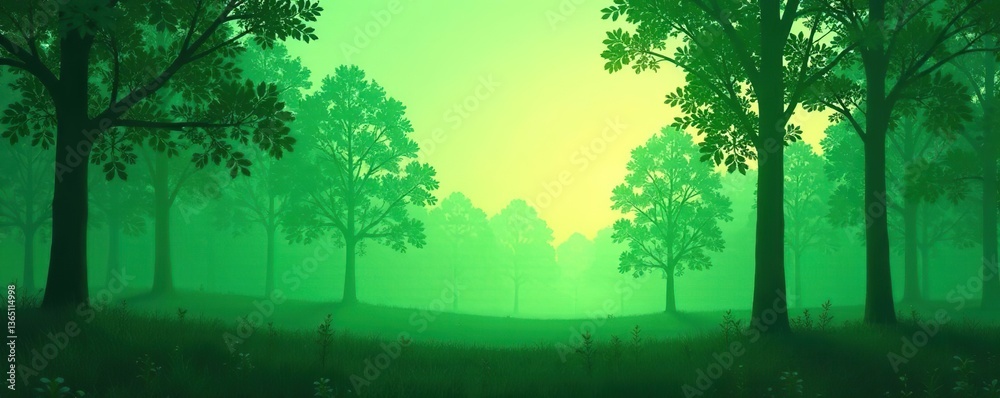 Silhouette parallax background of green forest trees with realistic ...