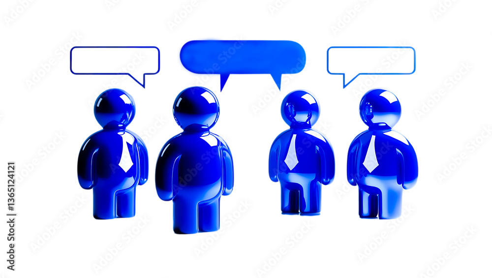 Collaborative working. Teamwork Discussion. 3d Blue figures in a circle ...