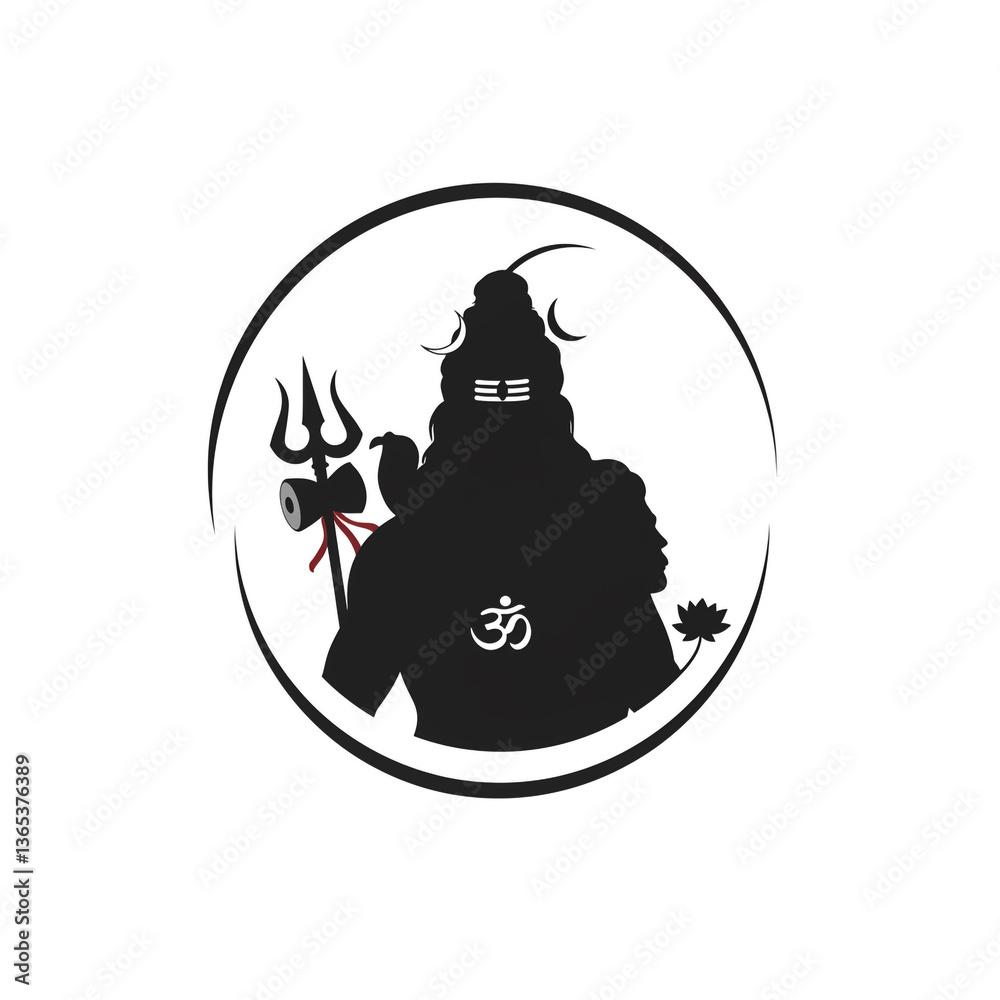 Silhouette of Lord Shiva with Trishul and Om Symbol in a Circle Stock ...