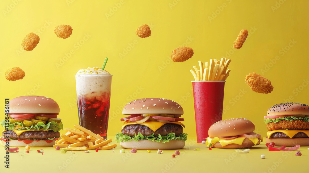 Fast food delivery menu background with various burgers, cheeseburger ...