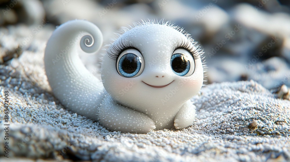 Cute Little Creature on Gravelly Ground with Big Eyes and a Curled Tail ...