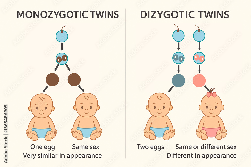Monozygotic and Dizygotic Twins Educational Diagram. Identical vs ...