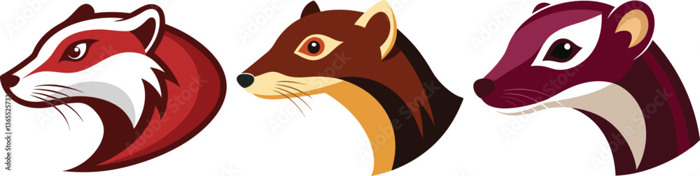 Weasel head icons, drawing weasel face silhouette illustration Stock ...