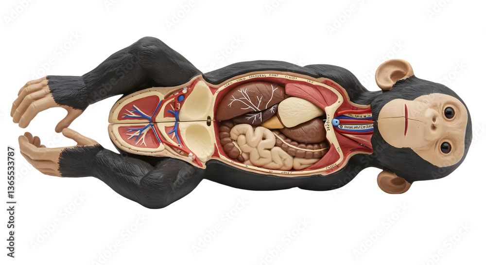 Detailed Anatomical Model of a Chimpanzee Showing Internal Organs and ...
