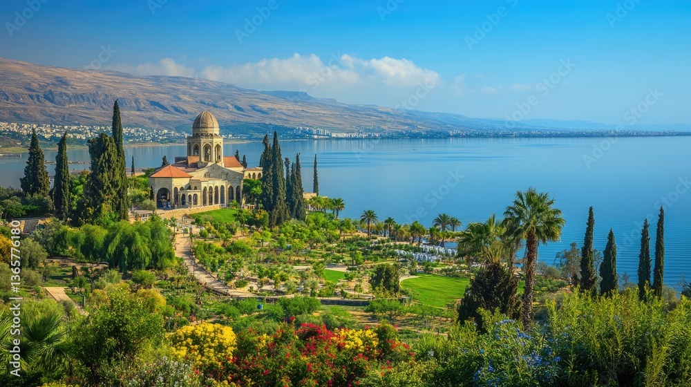 Mount Of The Beatitudes. Stunning View Of Tiberias Lake And Beautiful ...