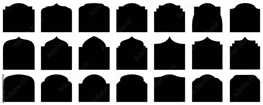 IIslamic door and window shape. mosque gates and window frame ...