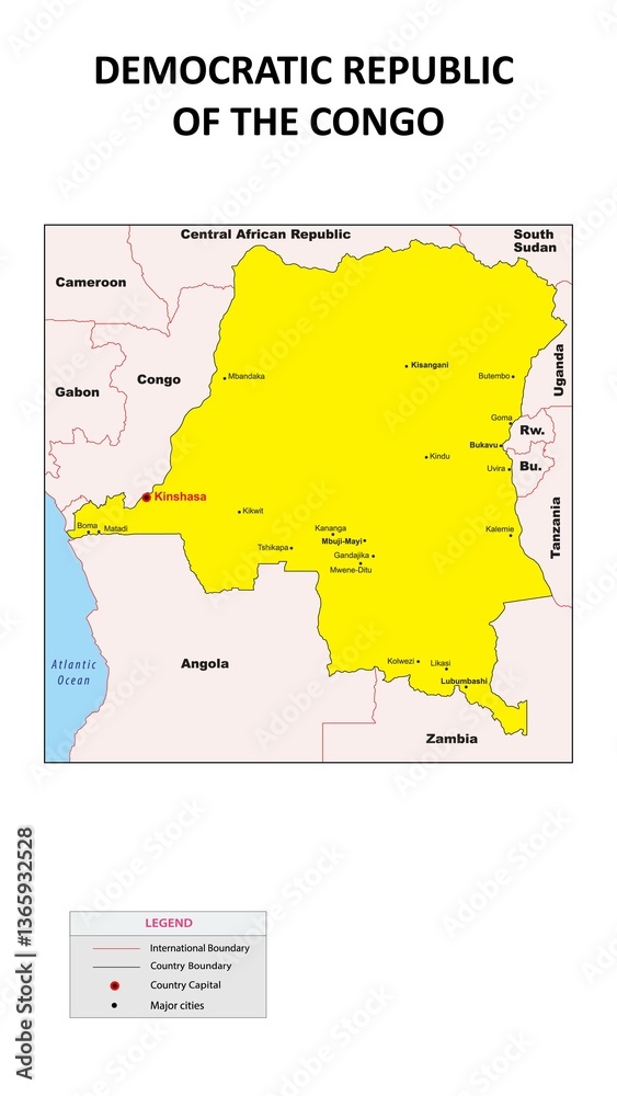 Stock-Illustration „Democratic Republic of the Congo map. Major cities ...