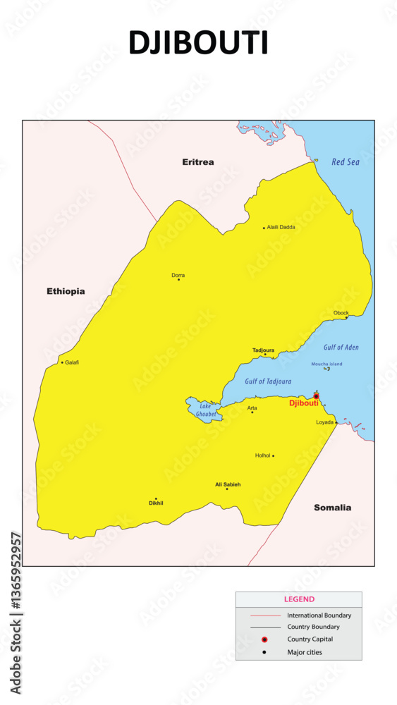 Djibouti map. Major cities in Djibouti. Political map of Djibouti with ...