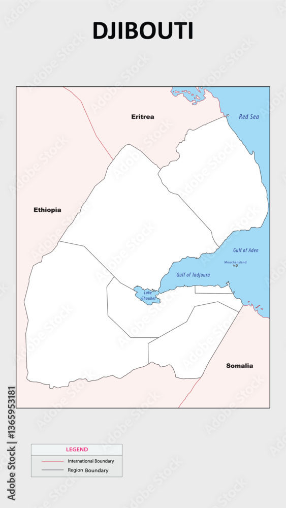 Djibouti map. Political map of Djibouti with Country border in outline. Political map of ...
