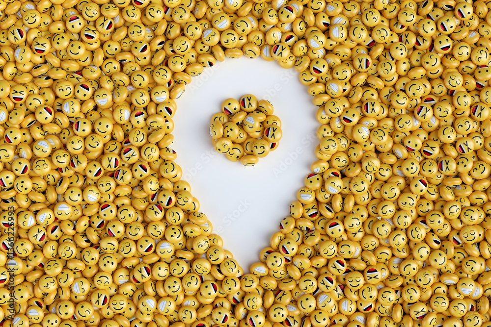 Happy emoticons arranged in the shape of navigation map pointer symbol ...