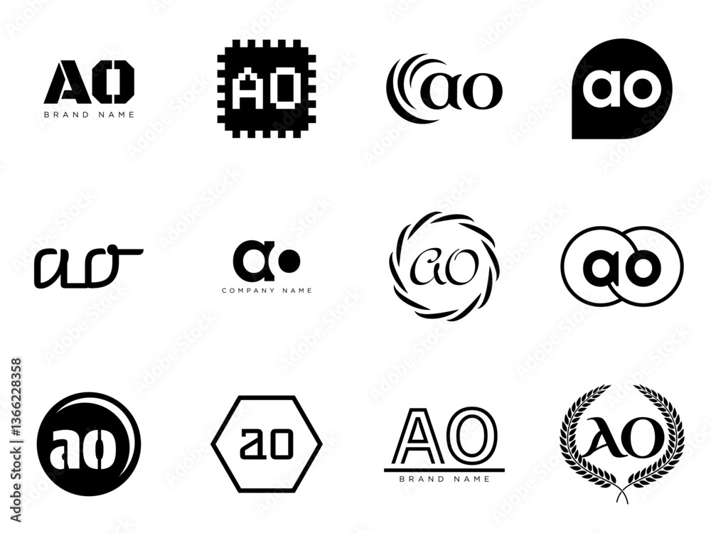 AO logo company template. Letter a and o logotype. Set different ...