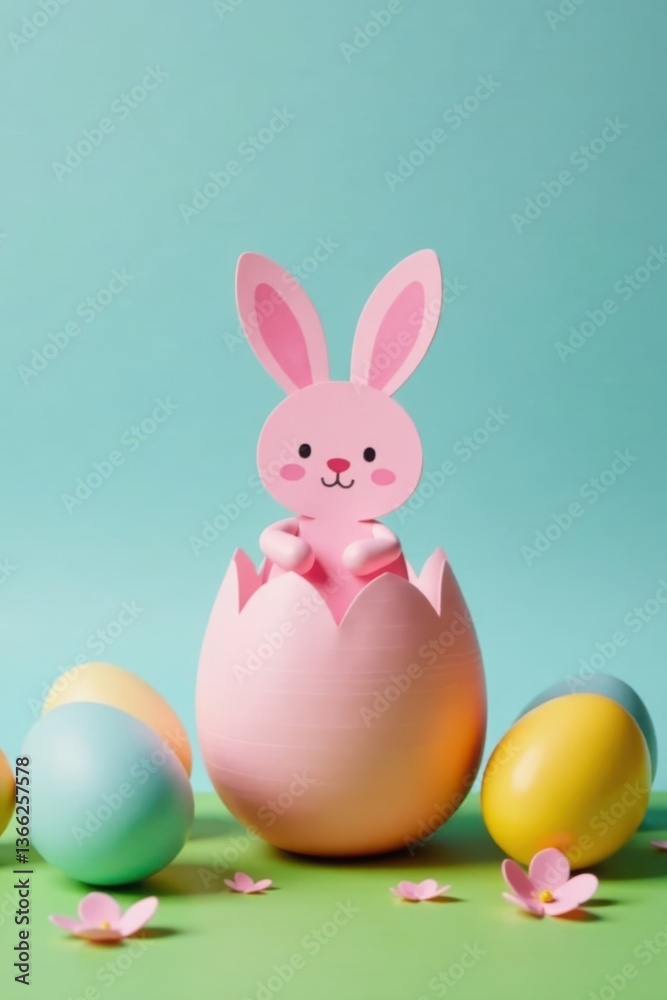 Pastel pink bunny made from colorful paper cutouts sitting on a ...