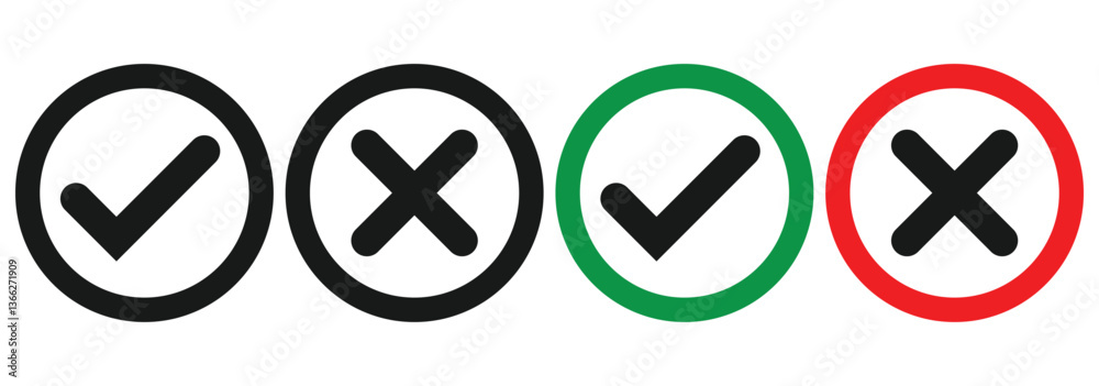 Стоковое векторное изображение «Check mark and cross symbols. Cross and ...