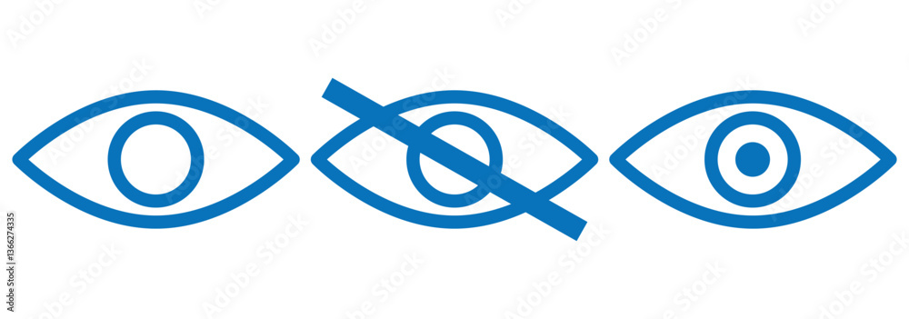 See and unsee eye icon. Data privacy and sensitive content sign. Eye icon set. Hide and unhide ...