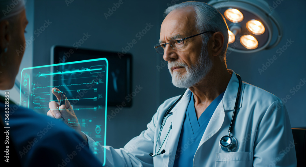 Experienced Doctor Using Futuristic Digital Touchscreen Interface for ...