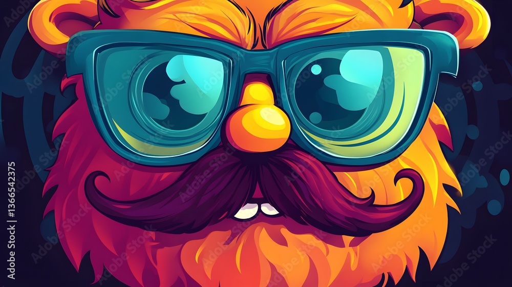Funny Monster with Mustache and Glasses Cartoon Character for Creative ...
