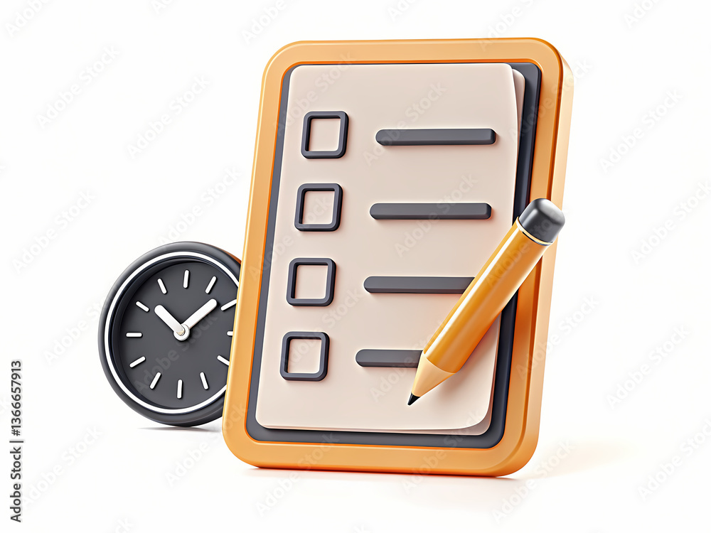 school themed clipart featuring checklist with pencil and clock ...