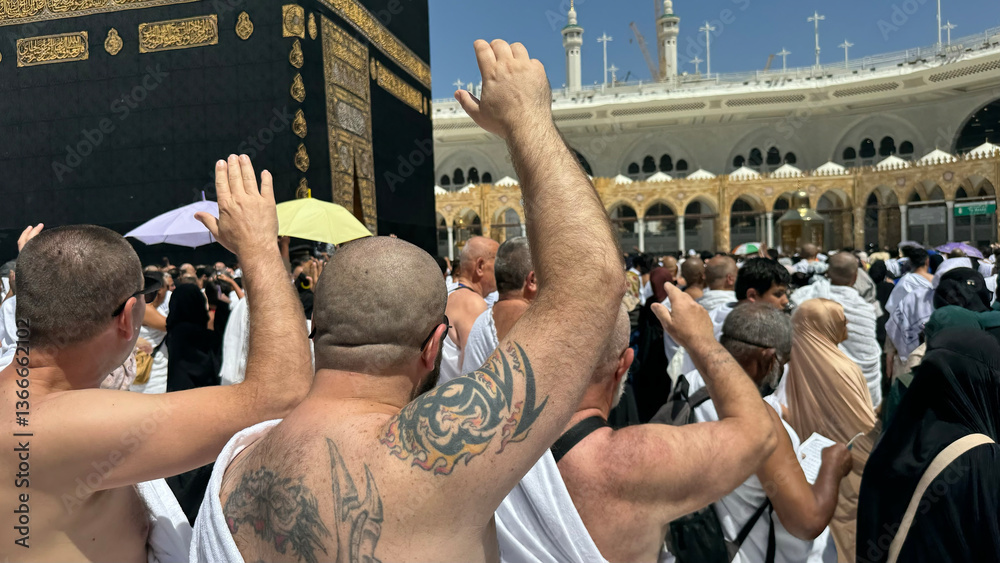 Muslim pilgrims perform Tawaf around the Kaaba after dawn prayer at ...