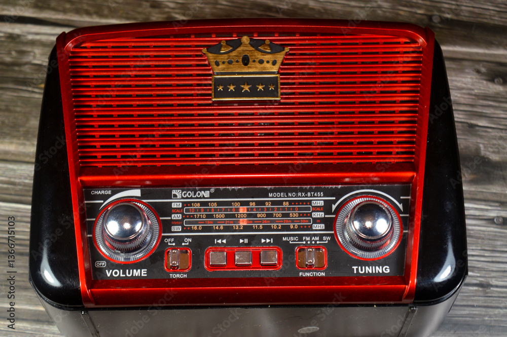 Cairo, Egypt, February 21 2025: Radio speaker, FM AM SW 3 band radio ...