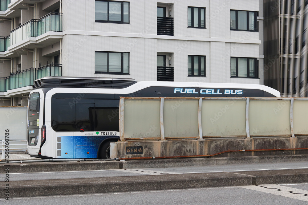 Photo Stock TOKYO, JAPAN - March 27, 2025: A hydrogen fuel cell bus ...