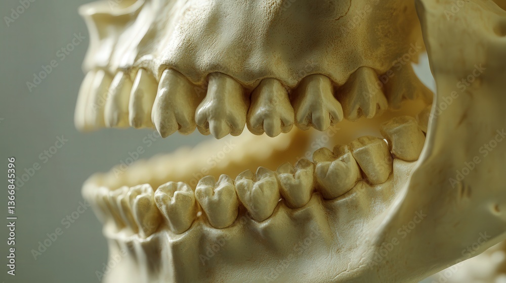 skeleton jawbone, highlighting the teeth and mandibular joints with ...