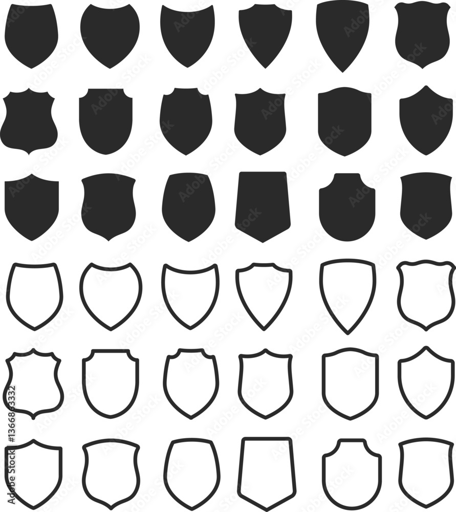 Shield Shape Silhouette Set - Vector Clipart Illustration of Various ...