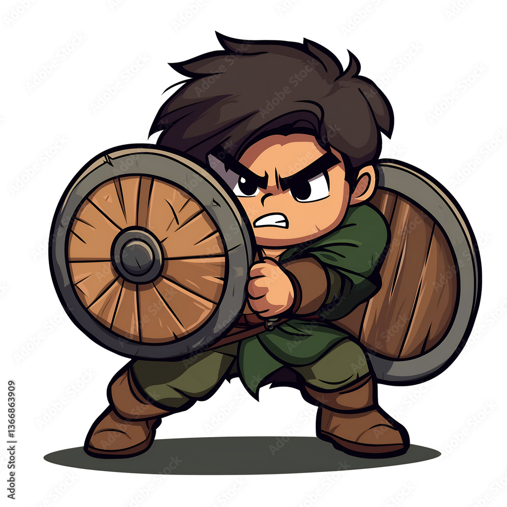 Cartoon Character Holding Shields Prepared for Action in a Fantasy ...