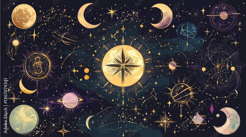 Zodiac signs and constellations. Ritual astrology and horoscope symbols ...