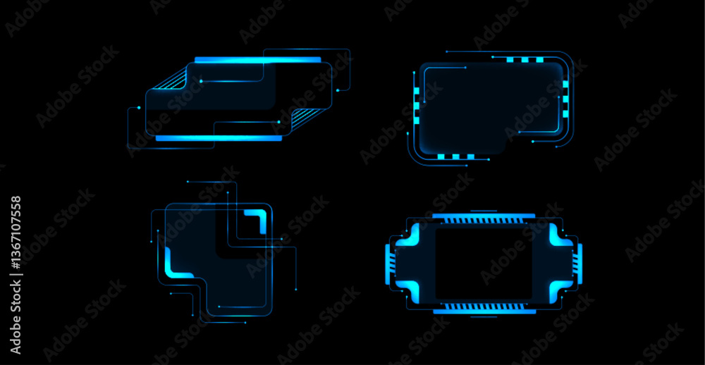 Cyberpunk hud frames and panels with futuristic neon blue glow ...