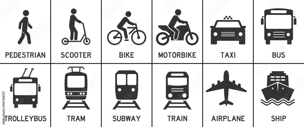 Public transportation. Set of vector icons for road signs and symbols ...