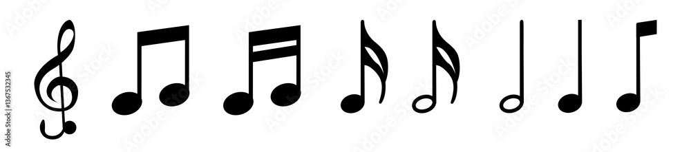 Music notes icon set. Music notes symbol. Musical key signs. Eighth ...