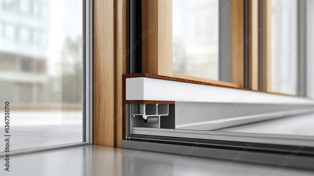 Isometric Cross section through a window pane PVC profile laminated ...