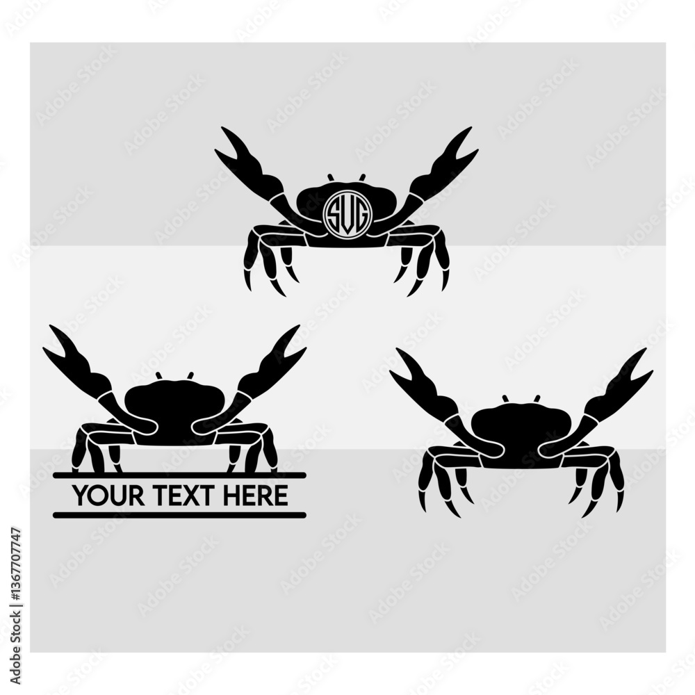 Vector de Stock crab svg, crab silhouette, seafood svg, crab clipart ...