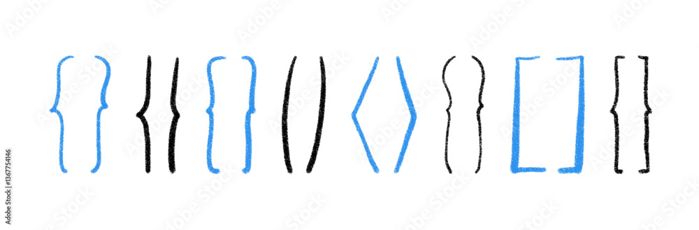 Hand-drawn curly brackets and parenthesis symbols. Typography icons ...