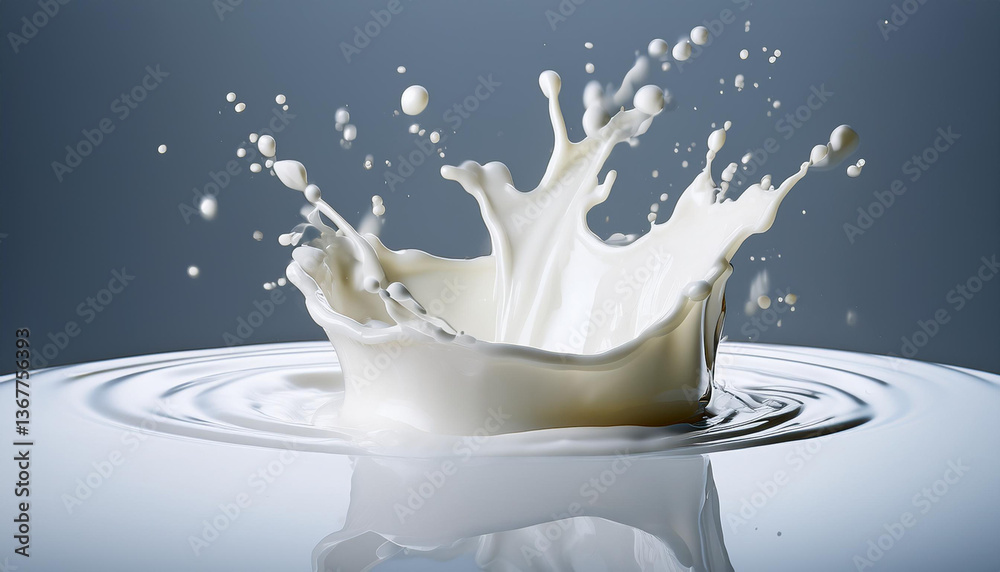Realistic milk splash, splashing in milk pool with isolated on grey ...