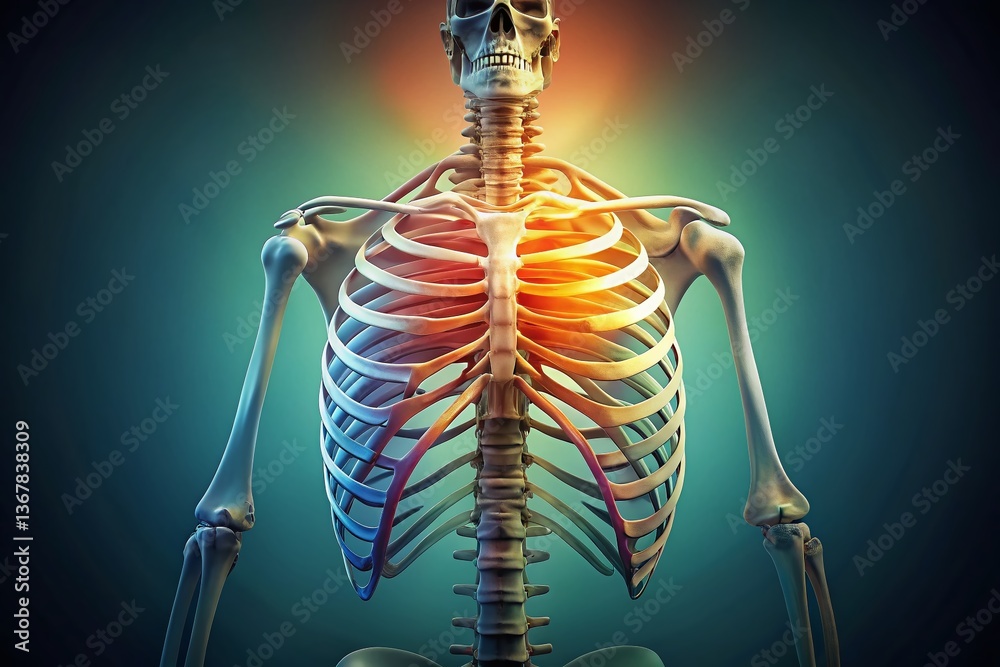 Minimalist Human Rib Cage Anatomy Diagram - Labeled Skeletal Structure ...