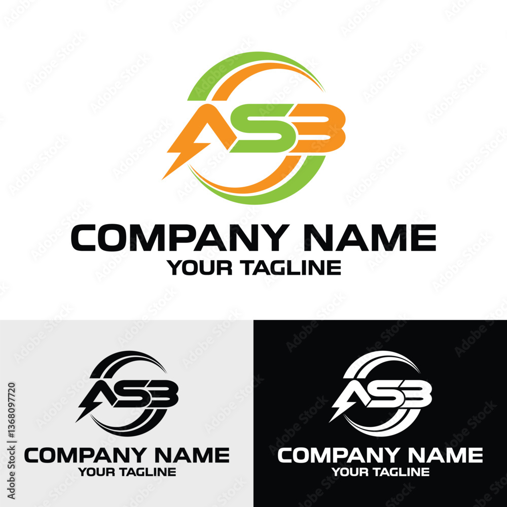 Initial ASB letter electric modern typography swoosh logo design ...