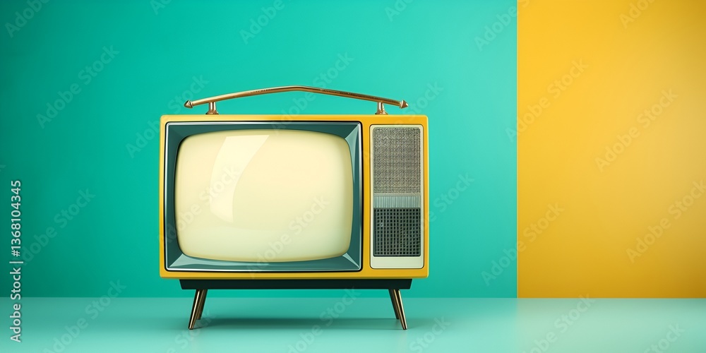 Vintage television set on a pastel background, in a retro style with a ...