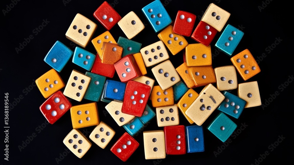 rummikub tiles isolated on black background, top view of game tiles ...