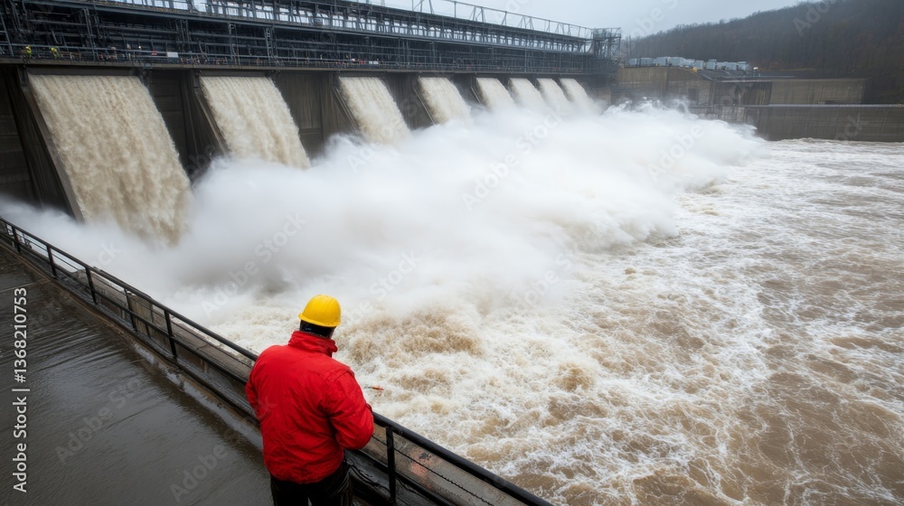 Observing the immense power of a dam during heavy rainfall and high ...